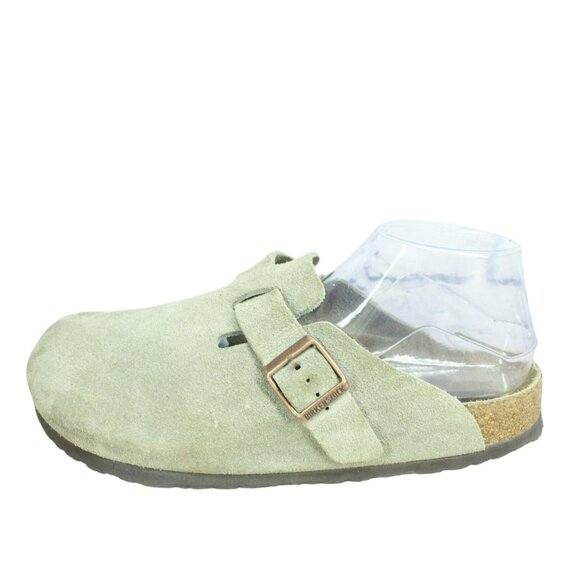 Birkenstock | Shoes | Birkenstock Boston Gray Suede Soft Footbed Slip ...